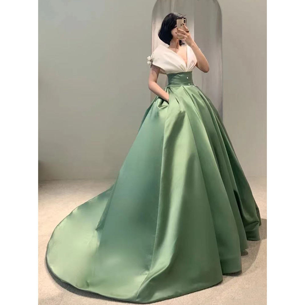 Jual Gaun Pengantin Satin Hijau 2024 Rok Tutu Tes Pertunjukan Panggung ...