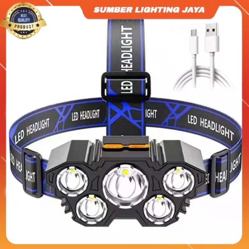 Jual COD & READY STOK SENTER KEPALA MINI 5 LED 30W / HEADLAMP USB ...