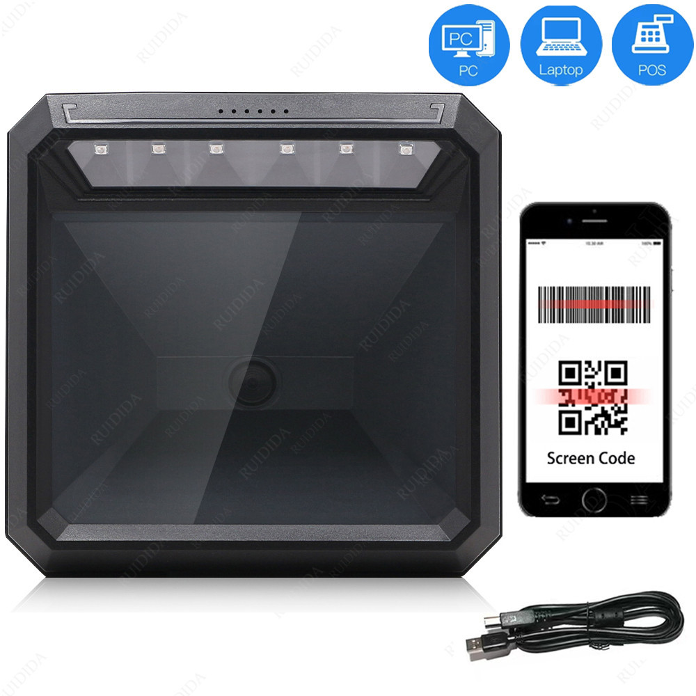 Jual 2D Desktop Barcode Scanner Omnidirectional Hands-Free Wired USB ...