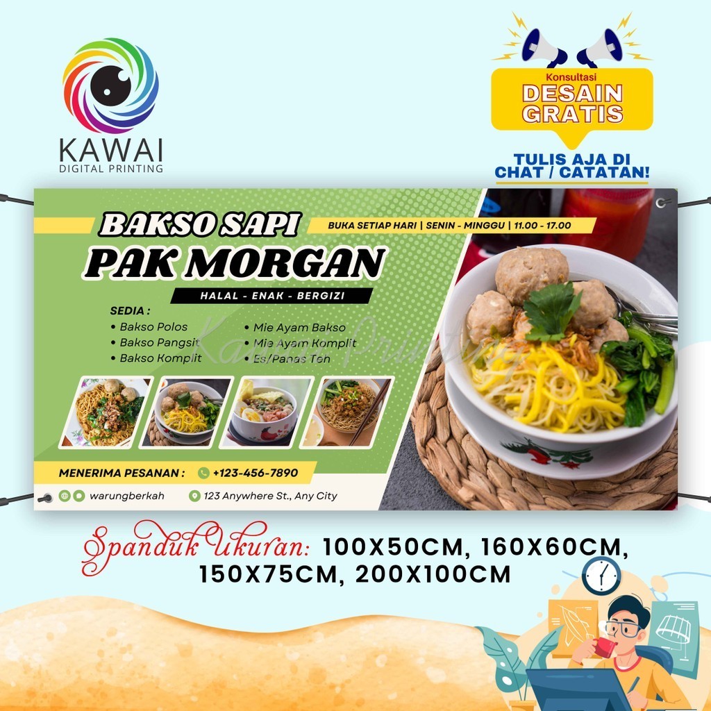 Jual Spanduk Banner MMT Jualan Makanan Bakso Sapi Hijau Bisa Rekuest ...