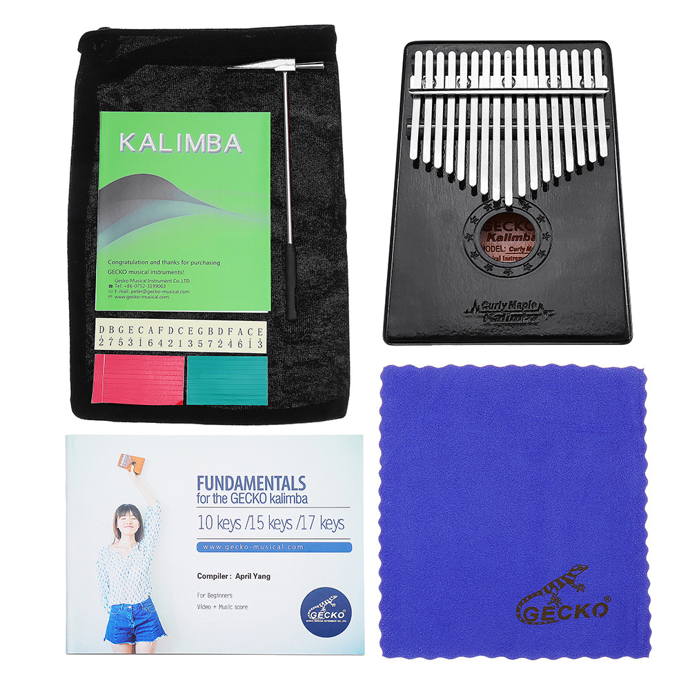 Jual GECKO 17 Keys Kalimba Curly maple wood Thumb Piano Finger With ...