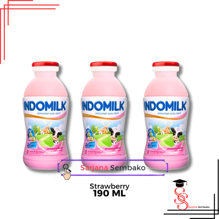 Jual Indomilk Strawberry Susu UHT Botol - 190ml | Shopee Indonesia