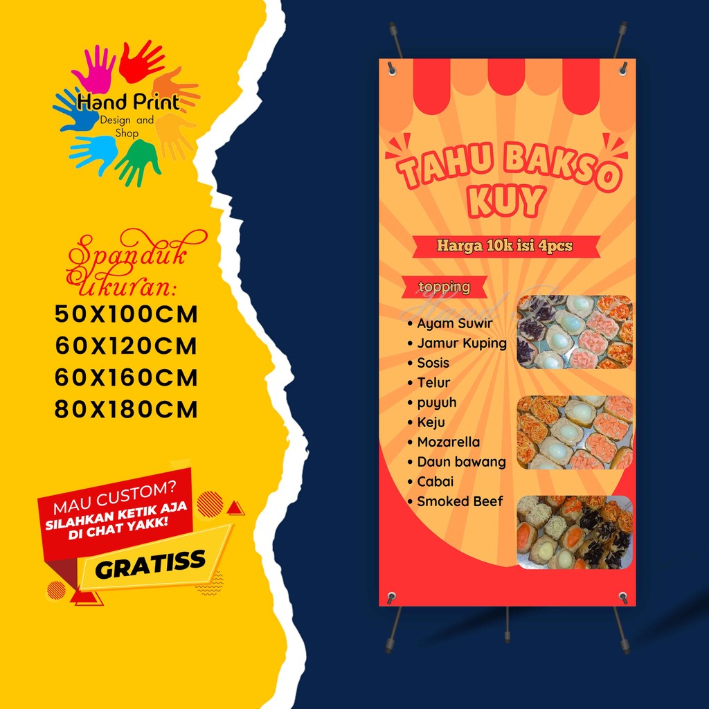 Jual Cetak Spanduk Banner Tahu Bakso Aneka Toping Spanduk Custom 60x160 ...