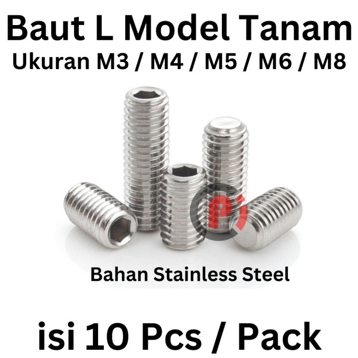 Jual Isi 10 Pcs Baut L Tanam Sekrup Soket Hex M3 M4 M5 M6 M8 Banyak Ukuran Bahan Stainless Steel ...