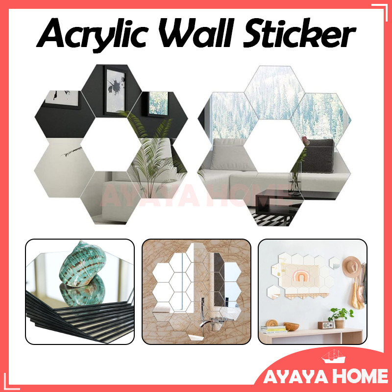 Jual Stiker Cermin Dinding Anti Pecah Segi Enam/Acrylic Wall Sticker ...