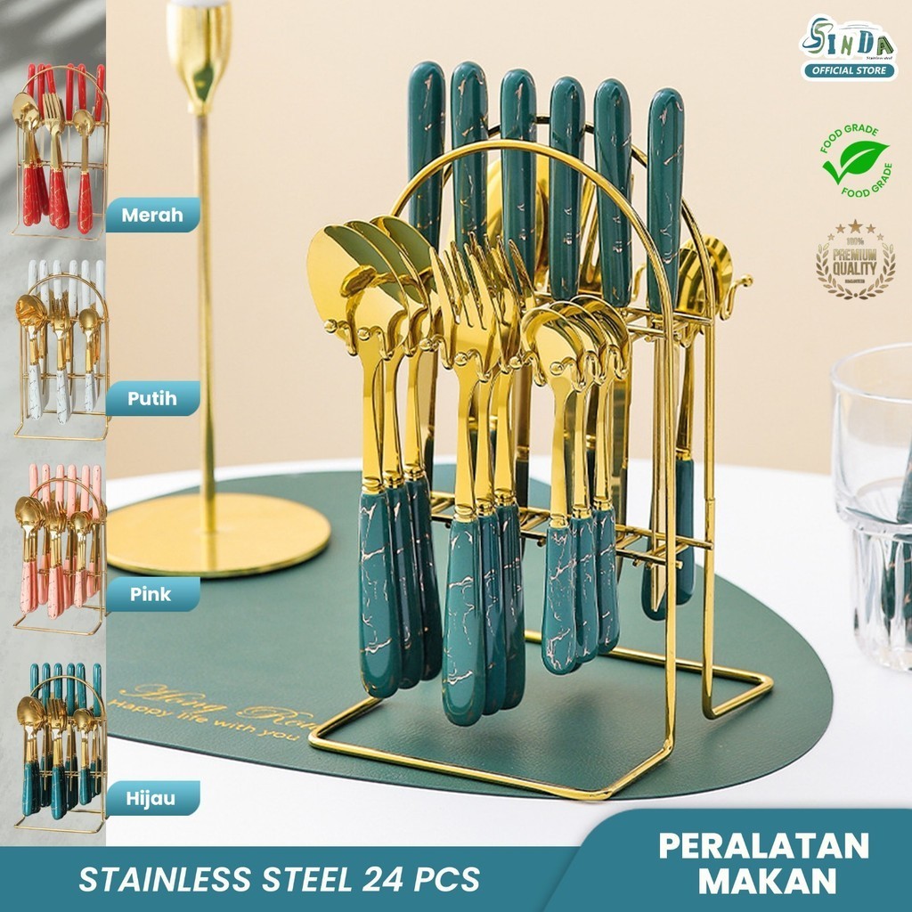 Jual Sinda Sendok Makan Set Motif Keramik / Sendok 6Set Marble Dengan ...
