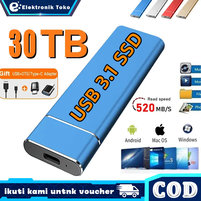 Jual Mini Portable SSD Eksternal 30TB M.2 External Mobile Solid State ...