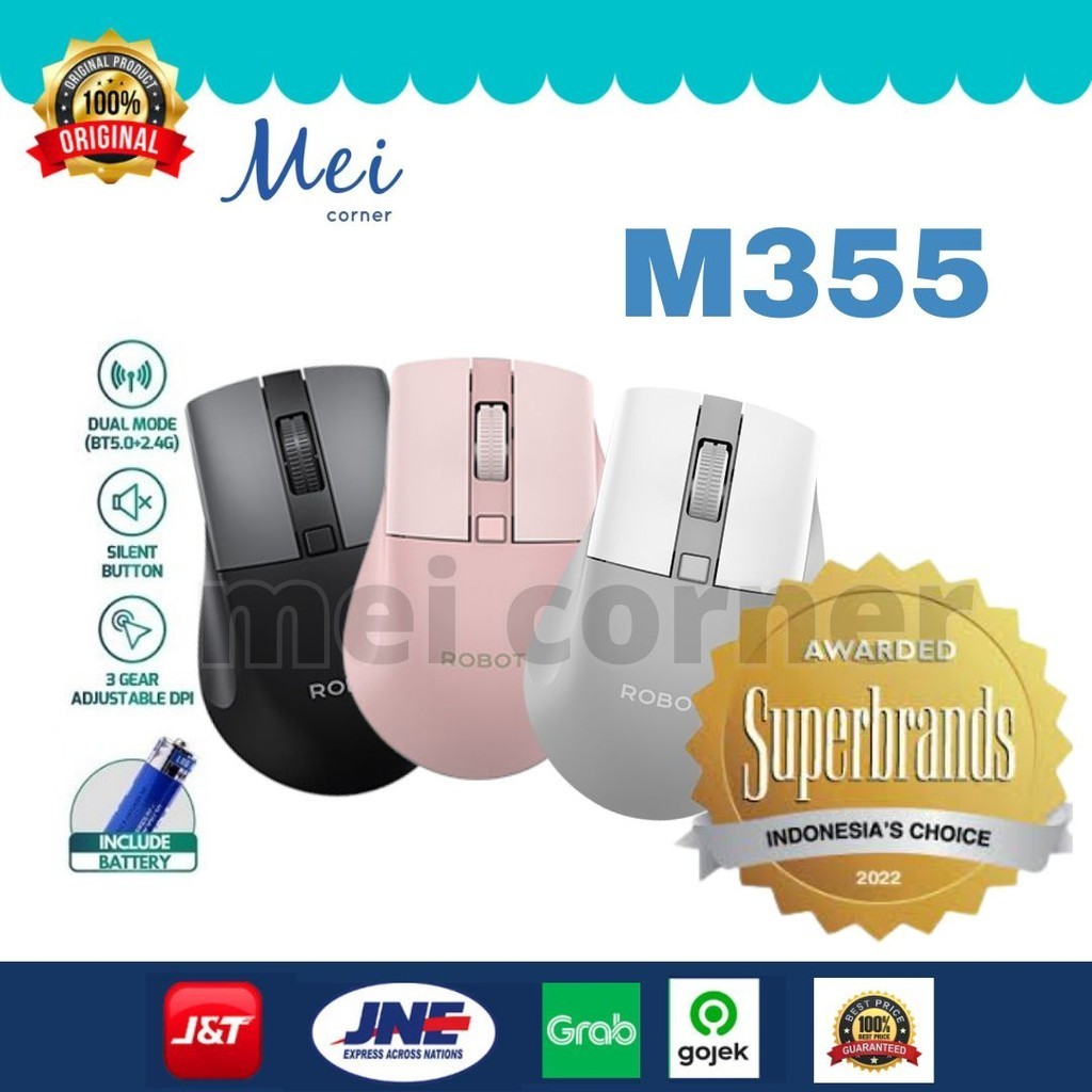 Jual ROBOT M355 MOUSE WIRELESS + BLUETOOTH MULTI DEVICE CONNECTION (MC ...