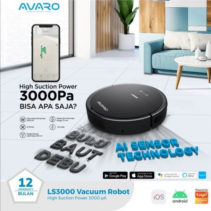 Jual AVARO Smart Robot Vacuum Cleaner LS3000 (Sapu Pel Lantai Otomatis) | Shopee Indonesia