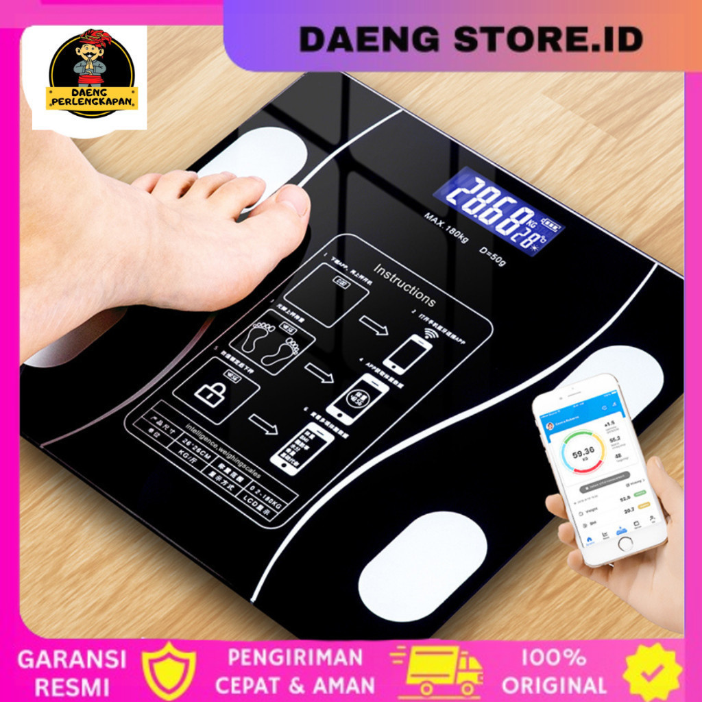 Jual Timbangan Badan Digital Bluetooth Led Kaca Timbangan Badan Fat ...