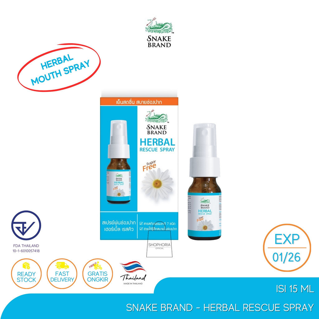Jual Snake Brand Herbal Rescue Spray Biru Volume 15 ml Original ...