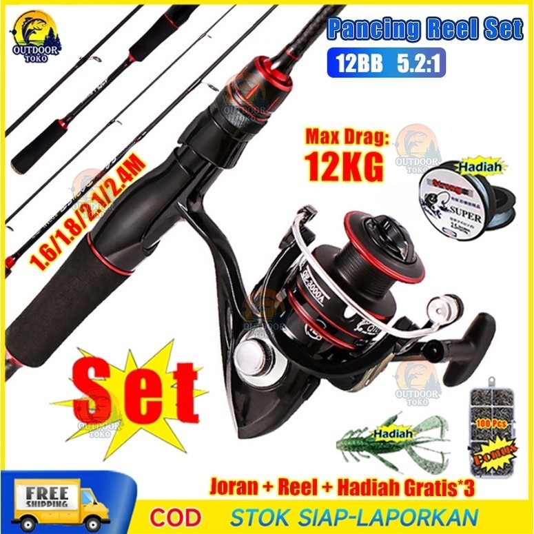 Jual Joran Pancing Set Fishing Rod CNC Metal Spool Fishing Reel Set Fishing Pole Gulungan ...