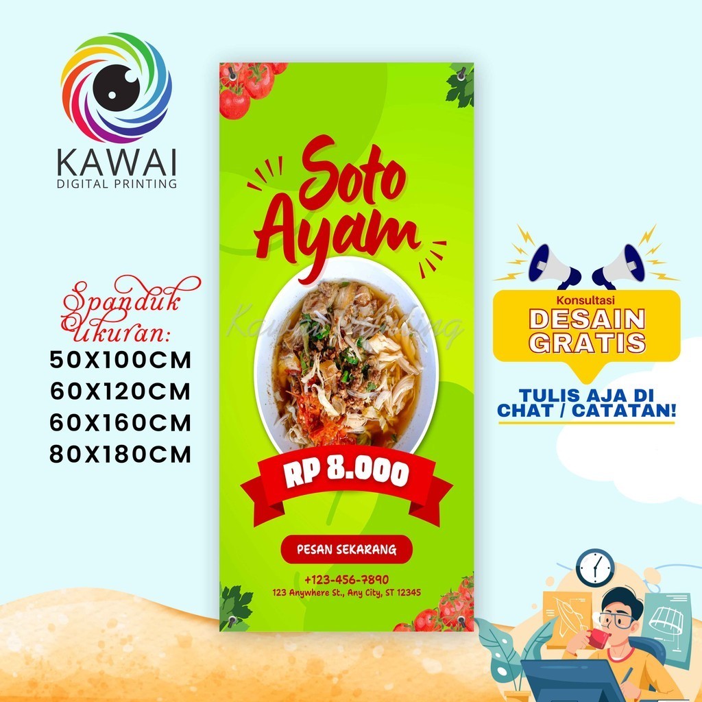 Jual Spanduk Banner MMT Jualan Soto Ayam Hijau Ukuran 60x160 | Shopee ...