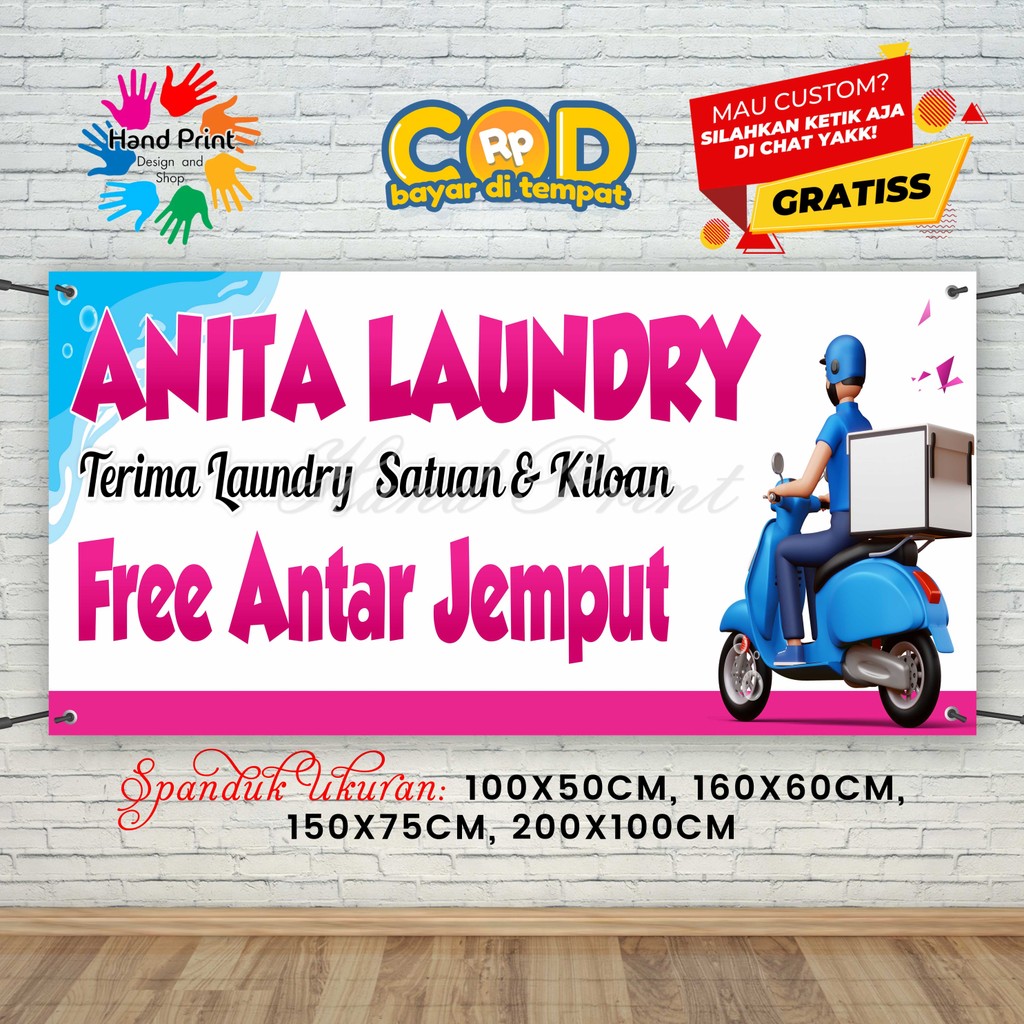Jual Cetak Spanduk Banner Laundry Pink Simpel MMT Spanduk Custom ...