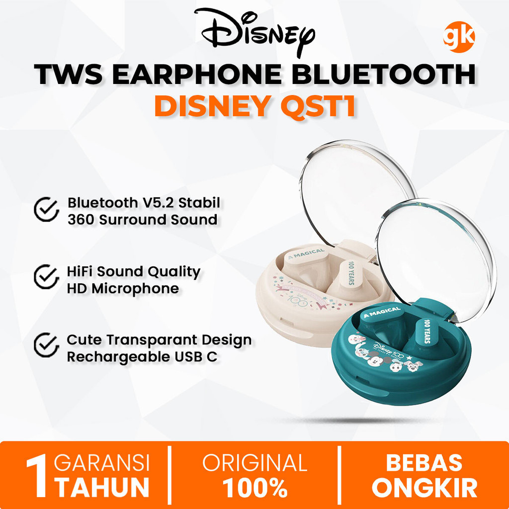 Jual DISNEY QS-T1 TWS Earphone Bluetooth 5.2 Headset Mini True Wireless Earbuds HiFi QST1 ...