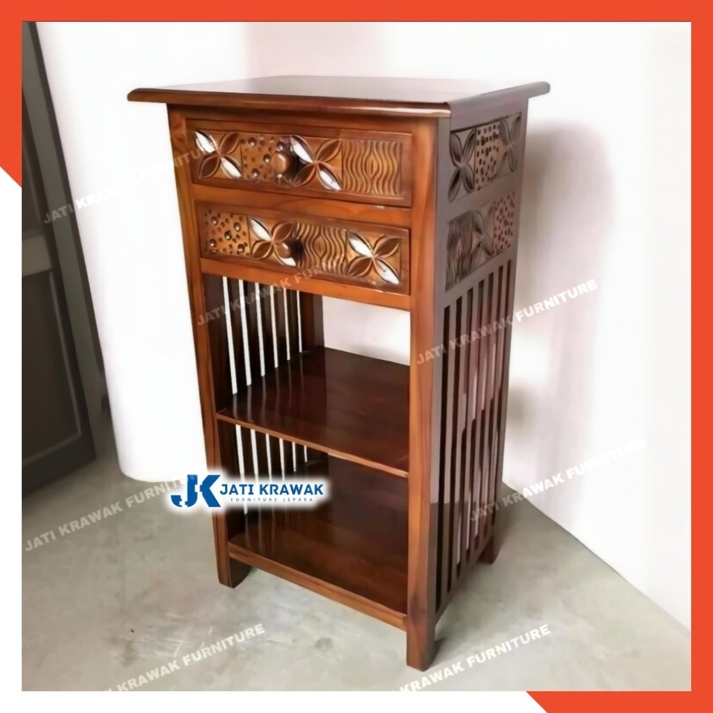 Jual Meja dispenser kayu jati. side table 2 laci ukiran | Shopee Indonesia