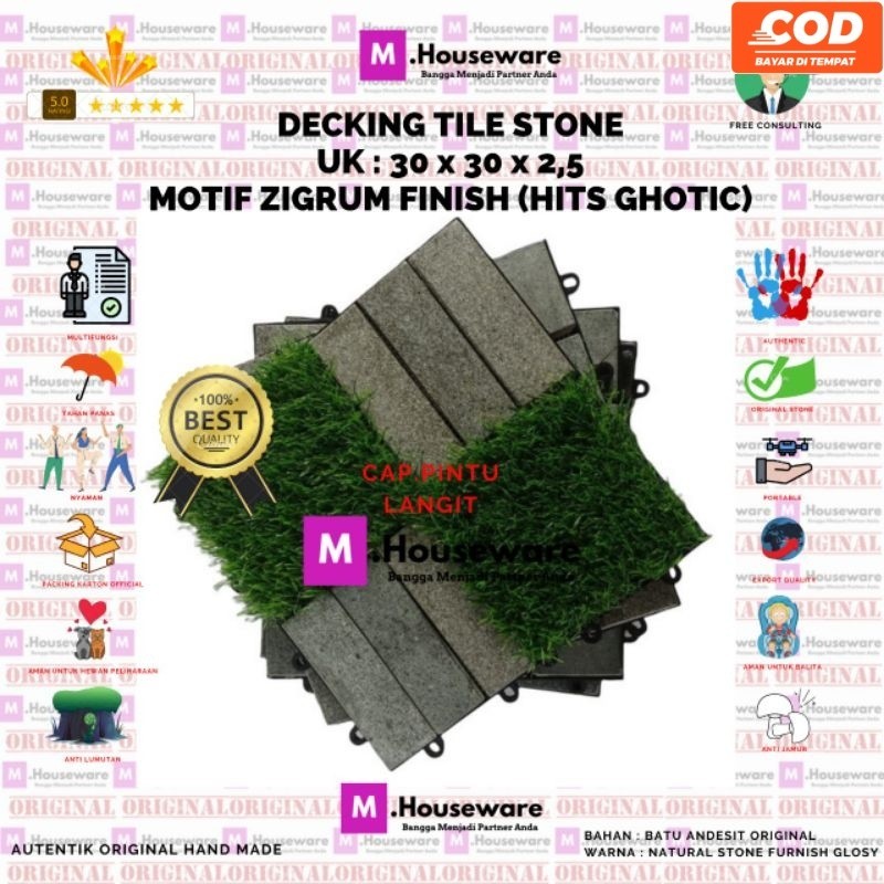 Jual Lantai Batu Andesit Motif ZIGRUM BATU Zigzag Mix Rumput / Decking ...