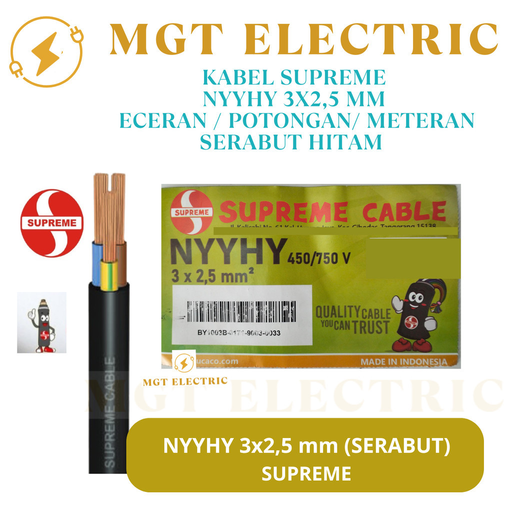 Jual KABEL SUPREME NYYHY 3X2.5MM SERABUT HITAM 3X2,5 MM ECERAN ...