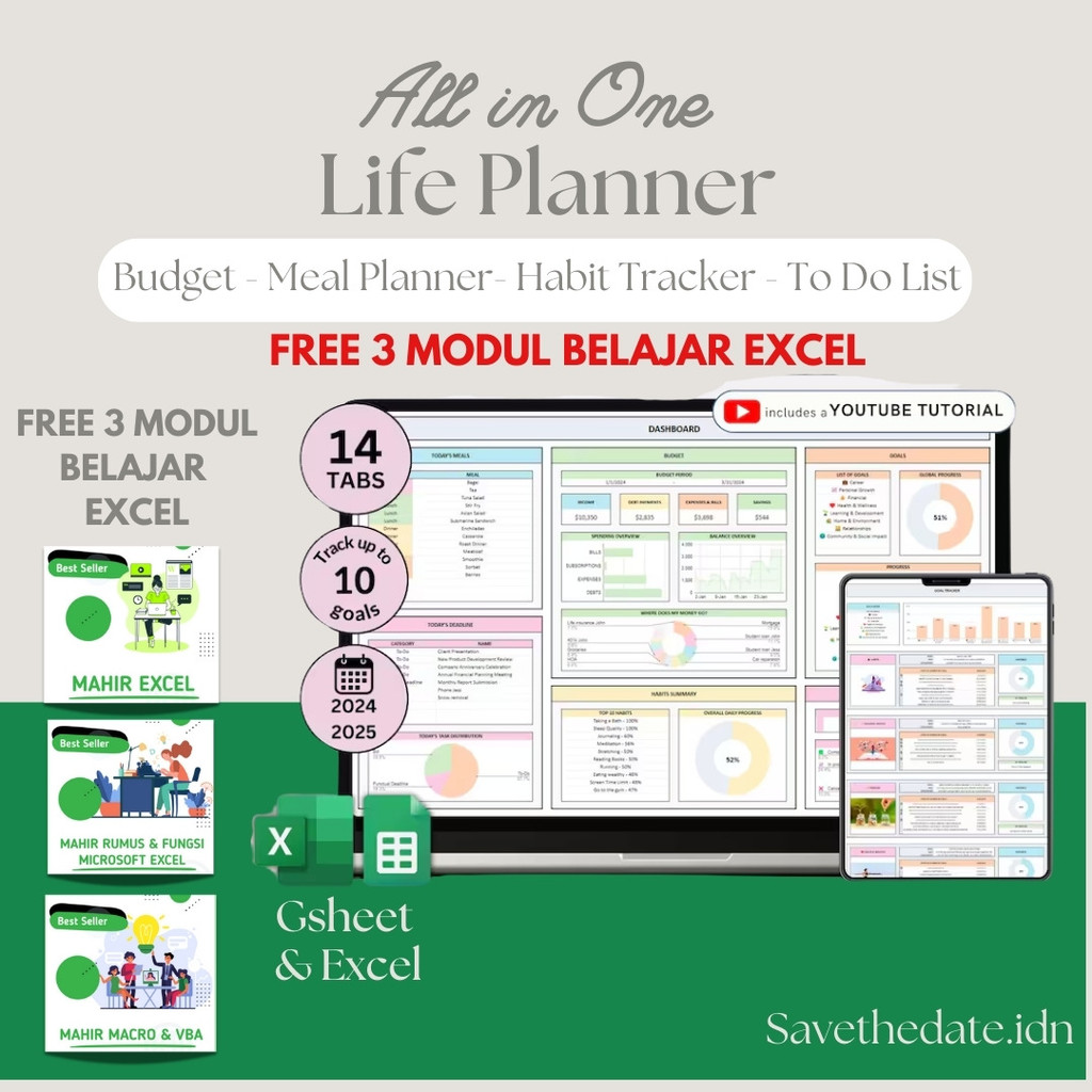 Jual Termurah Komplit 10 in 1 - Life Planner Googles Sheets Planner ...
