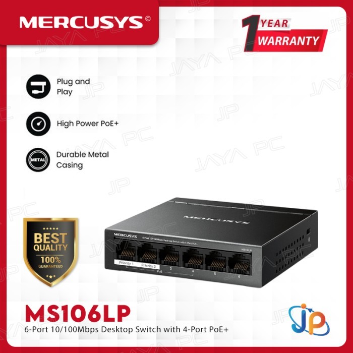 Jual Mercusys MS106LP 6-Port 10/100Mbps Desktop Switch with 4-Port PoE+ ...