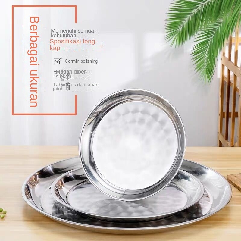 Jual Piring Tebal Stainless Steel Gaya Thailand Piring Bulat Besar ...