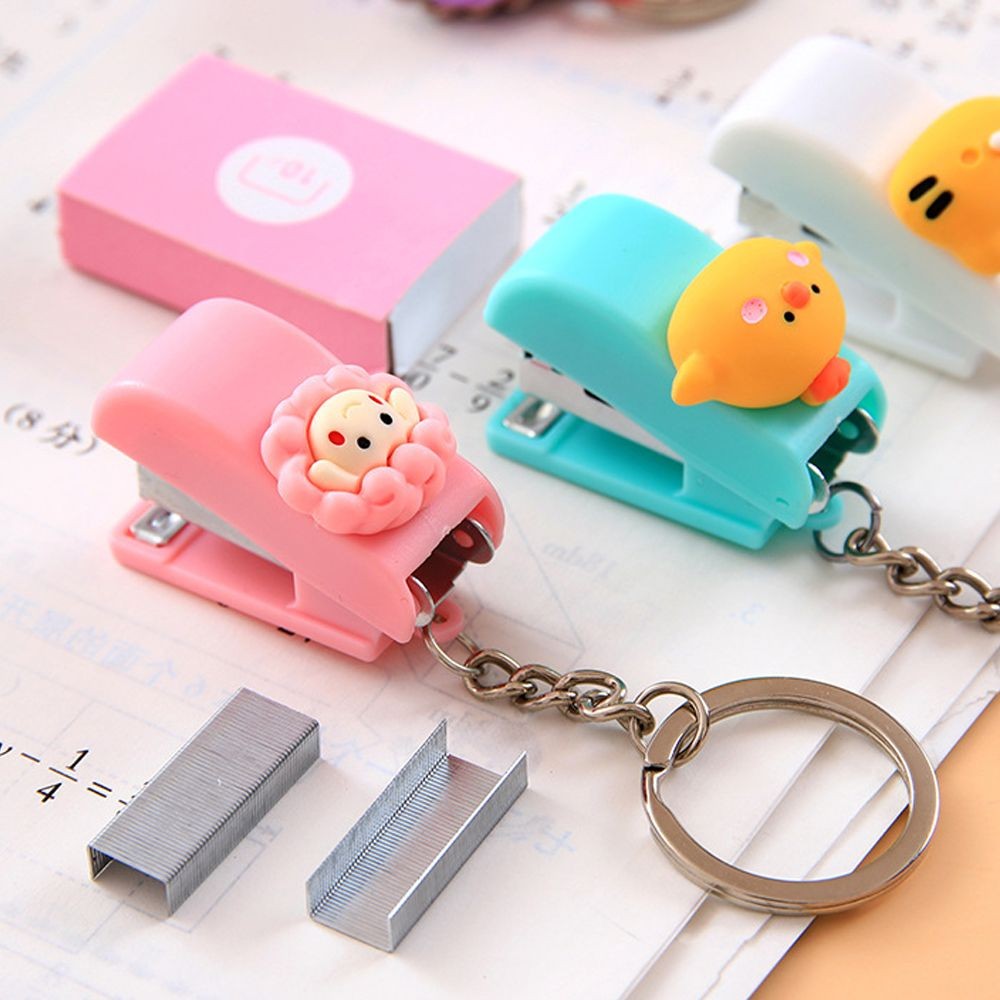 Jual Cartoon Cute Mini Stapler Key Chain Portable No.10 Staples Binding ...