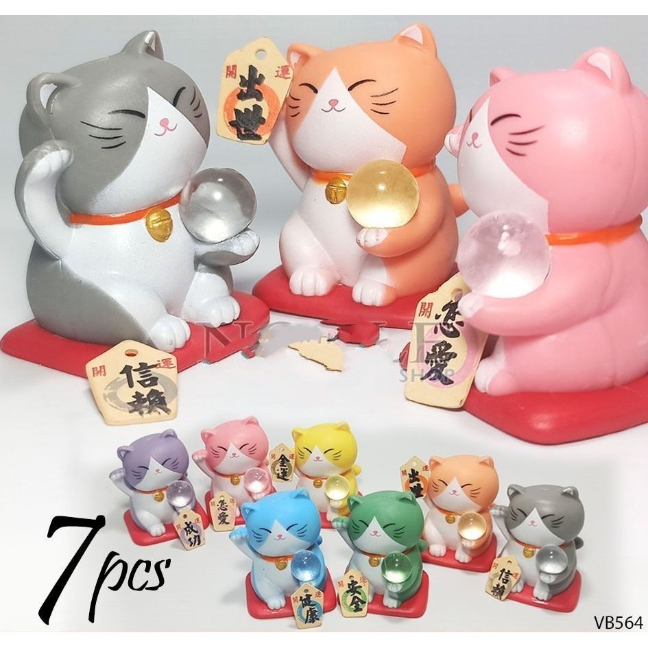 Jual Figure/Miniatur Maneki Neko Kucing Feng Shui - Set 7 Pcs | Shopee ...