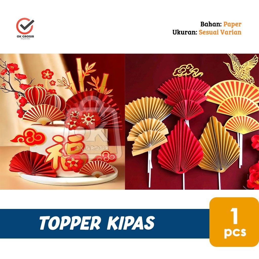 Jual Topper Kipas Palem Paper Fan Dekorasi Kue Ulang Tahun Imlek Natal ...