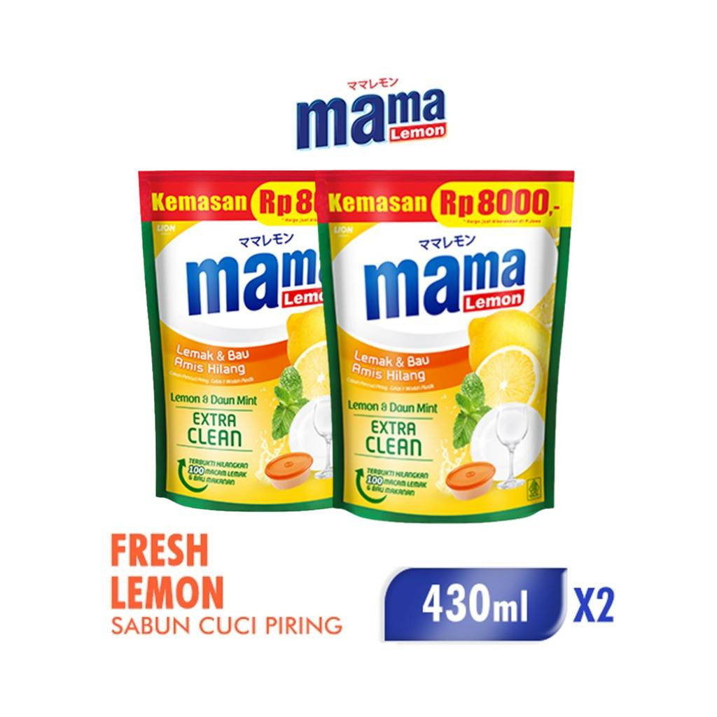 Jual Mama Lemon Sabun Cuci Piring Lemon & Daun Mint Pouch 430ml x 2 pcs ...