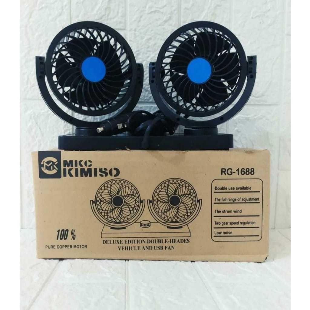 Jual Kipas Mobil USB Double Headed Fan 12 Volt Car AC Power USB Lighter ...