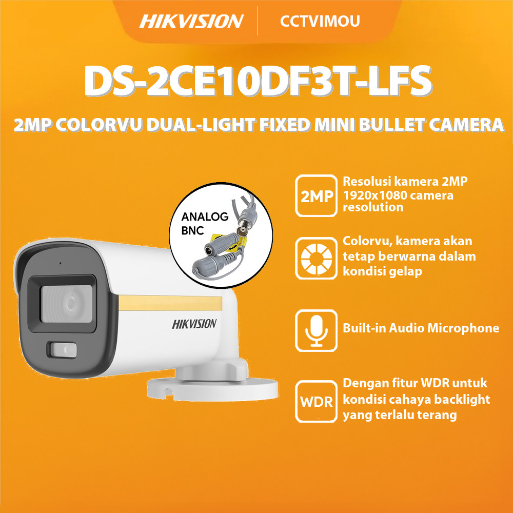 Jual HIKVISION DS-2CE10DF3T-LFS 2MP COLORVU BUILT-IN MIC DUAL-LIGHT FIXED MINI BULLET CAMERA ...