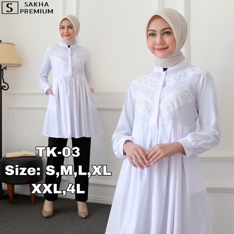 Jual Sakhapremium.id - TK 003 Tunik Putih Muslim Wanita Atasan Putih Kerja kantor PNS guru Baju ...
