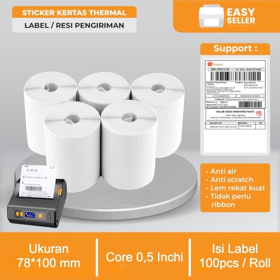 Jual Label Thermal Resi Stiker Printer 80MM / Label Stiker Gap 78x100mm ...