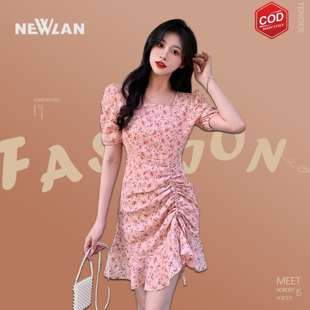 Jual Newlan QZ219 Flowers Bodycon Mini Dress Wanita Bahu Terbuka Daisy ...