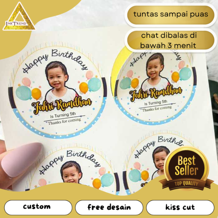 Jual INKA 2-4 Sticker Bulat Ulang Tahun Anak Stiker Ultah Free Design ...