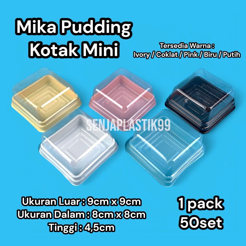 Jual Mika Puding Mini Kotak - Isi 50set / Tray Mooncake Mochi Cupcake Kue Mini Warna Ivory Pink ...