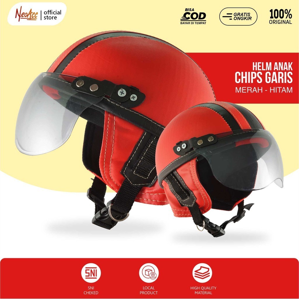 Jual Helm Anak Retro 1 2 3 4 Tahun Polos Ringan Merah Hitam Garis ...