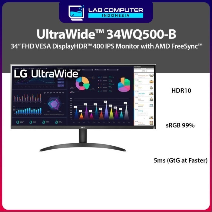 Jual Monitor LED LG 34" 34WQ500 B Ultrawide IPS 100Hz HDR400 FreeSync HDMI | Shopee Indonesia
