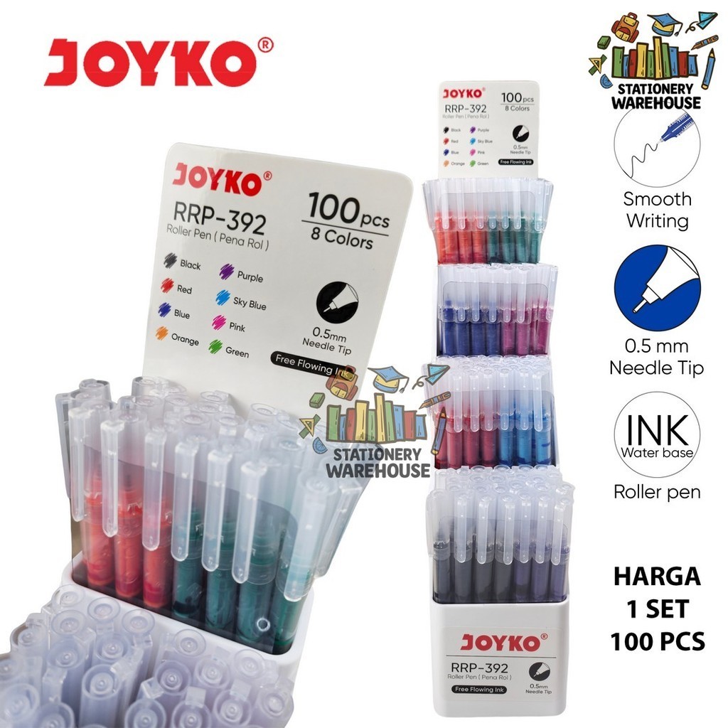Jual Roller Pen Gel Pulpen Rol Joyko Rrp 392 100 Pcs 05 Mm Hitam Biru Merah Oranye Ungu