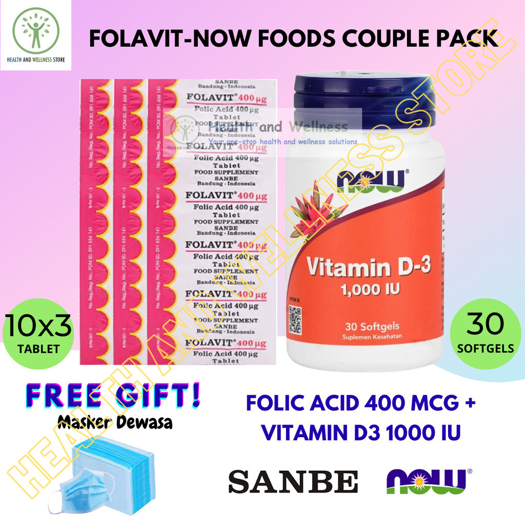 Jual Folavit 400 Mcg 30 Tablet Dan Now Foods Vitamin D3 1000 IU 30 ...