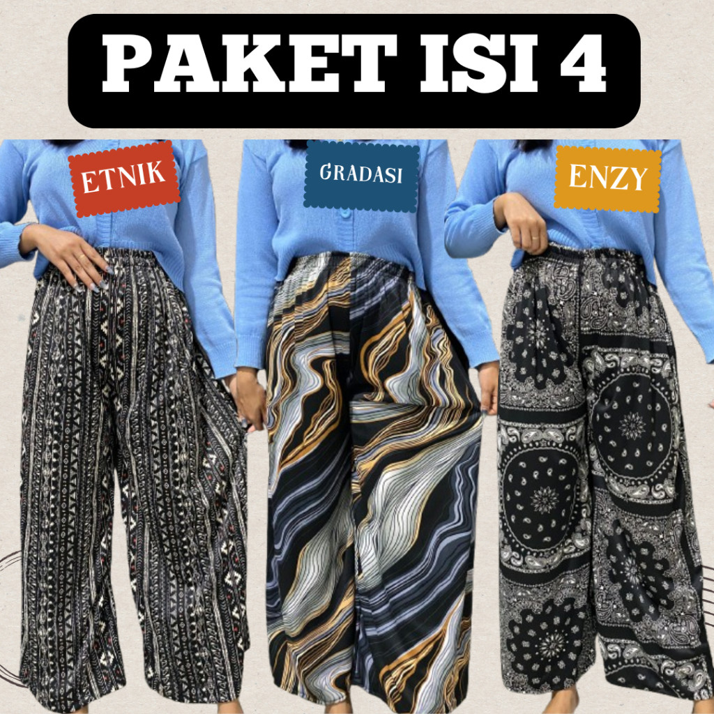 Jual (PAKET ISI 4) Kulot Hommy Motif Celana Panjang Wanita Kulot Santai ...