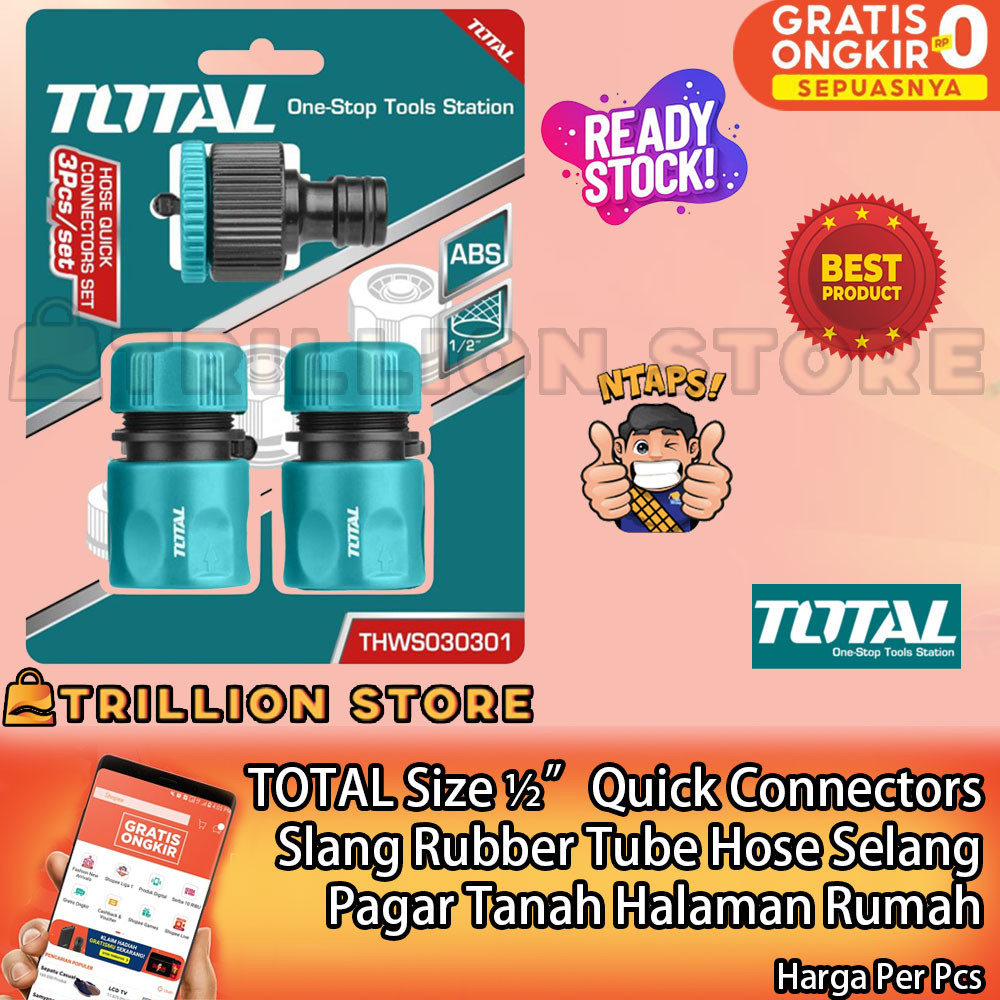Jual TOTAL Size ½” Quick Connectors Slang Rubber Tube Hose Set Putus ...