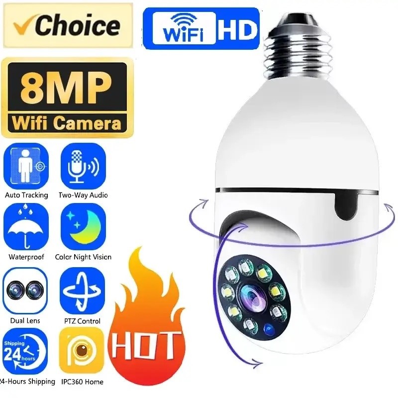 Jual E27 Bulb Camera 4X Digital Zoom AI Human Motion Detect Full Color ...