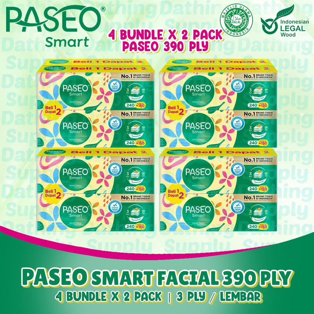 Jual 4 BUNDLE - PASEO Smart Facial Tissue Bundle Pack 390 Helai - 3 ...