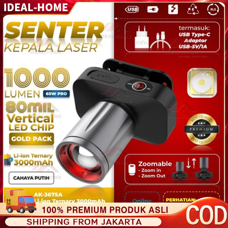 Jual SENTER KEPALA LED ZOOM AK-3685A & AK-3686K 60W / CAHAYA SUPER TERANG / JARAK JAUH LASER ...