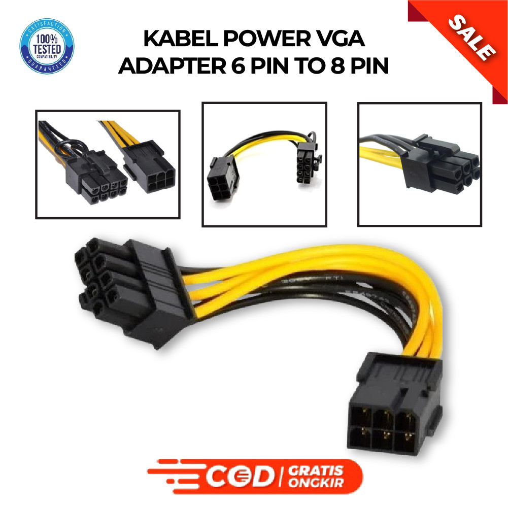 Jual KABEL POWER VGA / ADAPTER 6 PIN TO 8 PIN / 6 KE 8PIN PCIE / PCI-E ...