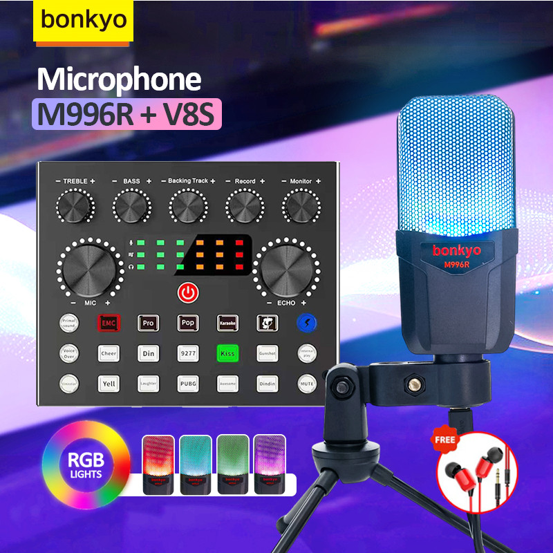 Jual Bonkyo V8S soundcard + M996R RGB microphone full set of live ...