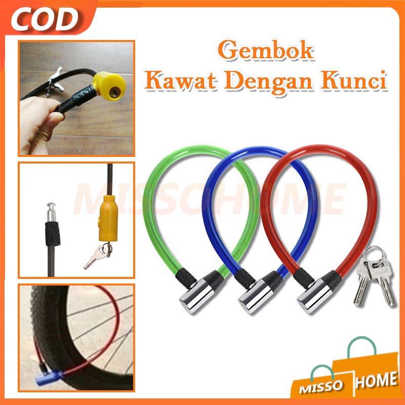 Jual Gembok Kawat Dengan Kunci / Gembok Sepeda Helm Cable Lock / Kunci ...