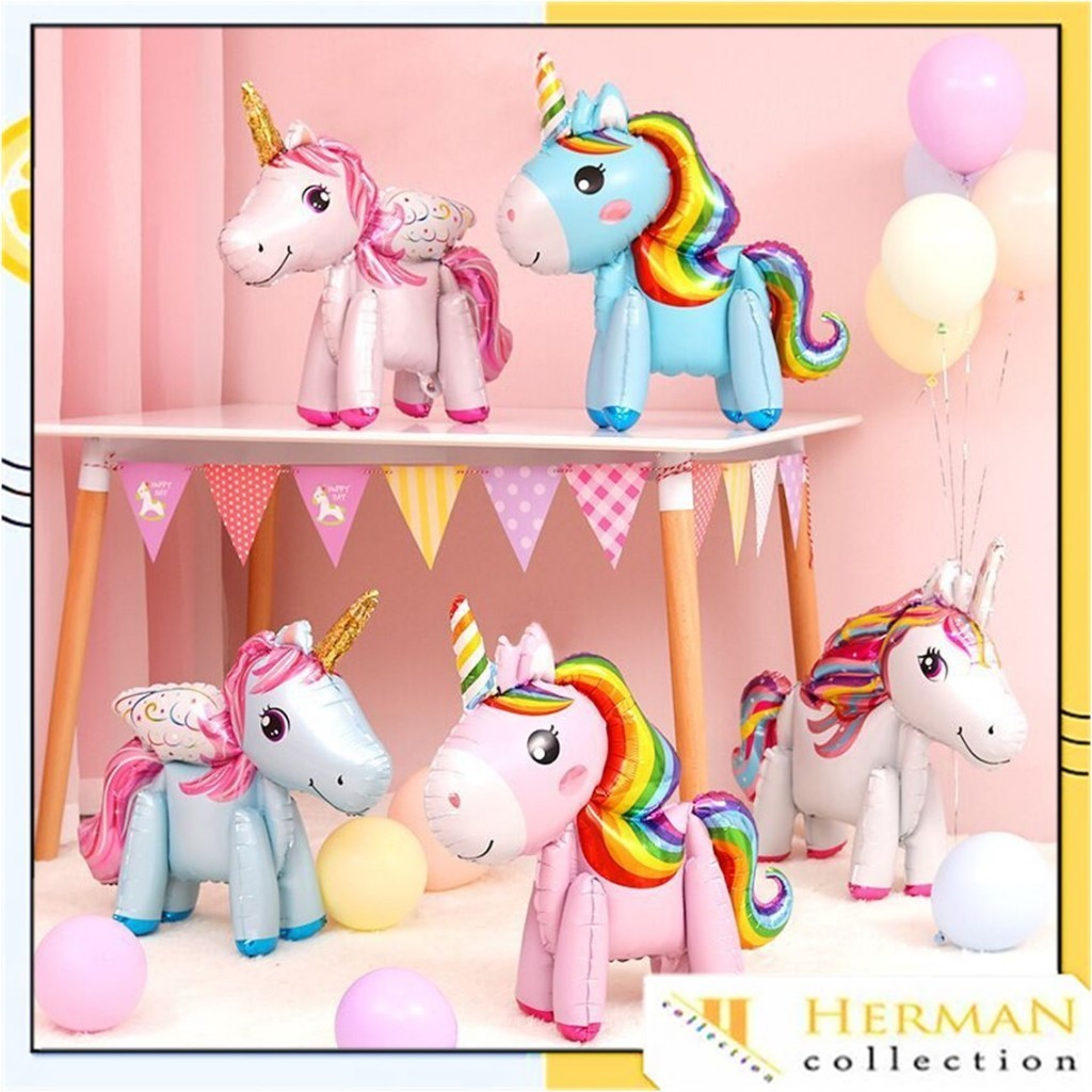 Jual HC Balon Foil Unicorn 3D Jumbo Standing Warna Warni Balon Foil ...