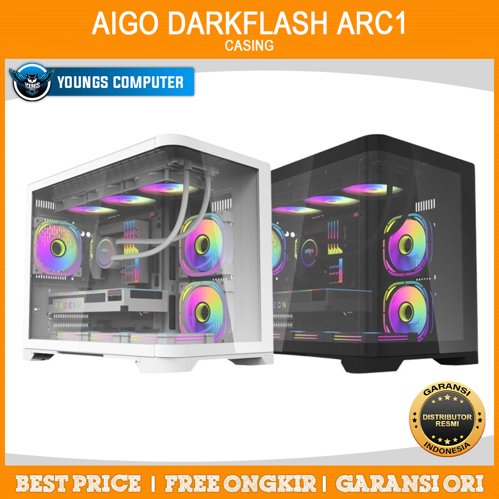 Jual CASING AIGO DARKFLASH ARC1 | Black / White Curve Fish Tank MATX Case | Shopee Indonesia